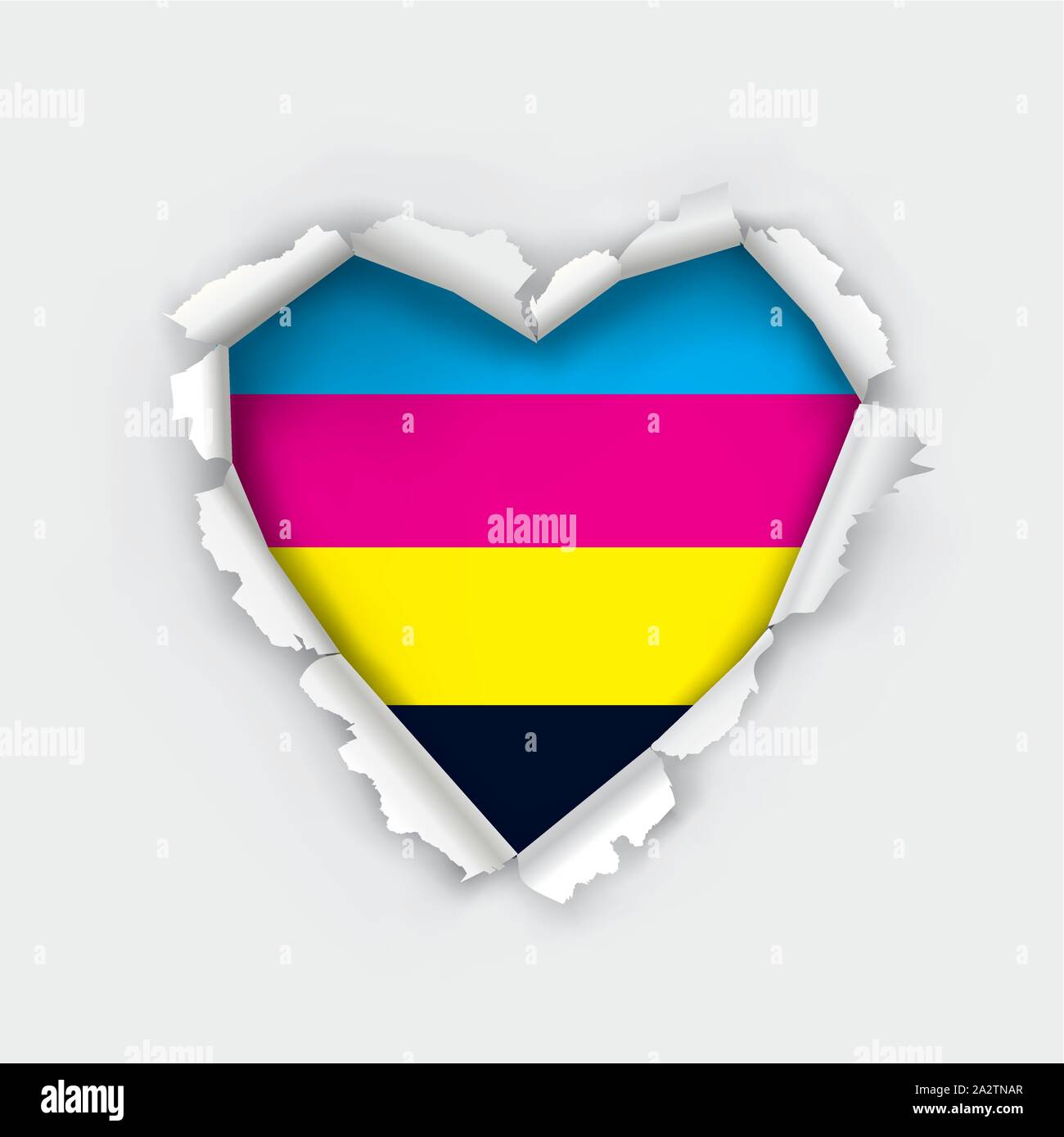 Torn paper heart with cmyk print colors. Illustration of a hole in ...