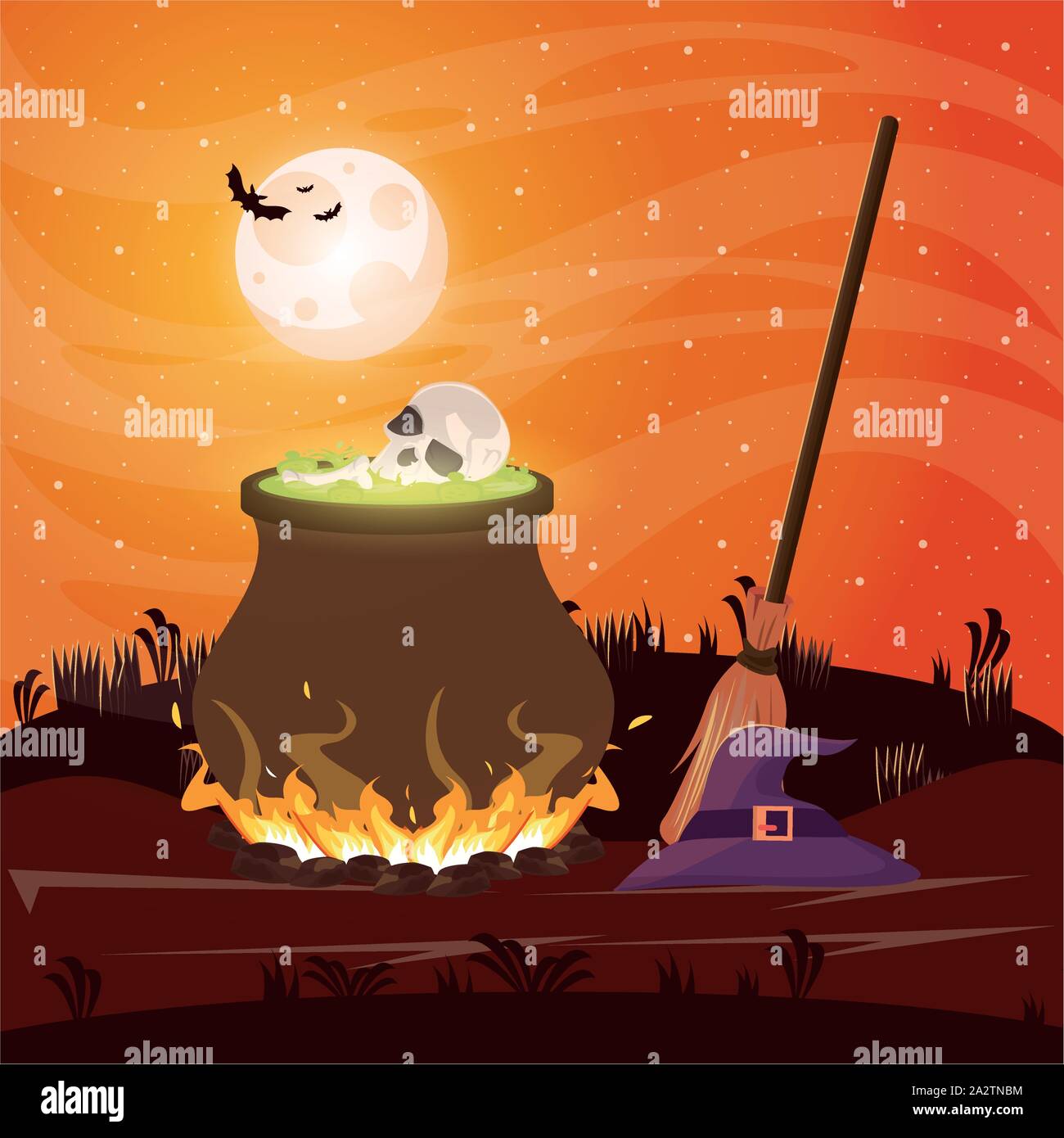 halloween dark scene with witch cauldron Stock Vector Image & Art - Alamy