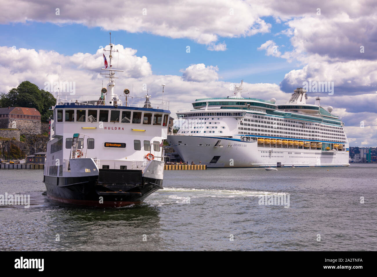 OSLO, NORWAY - Ferry boat Huldra in harbor, Oslo waterfront Stock Photo ...