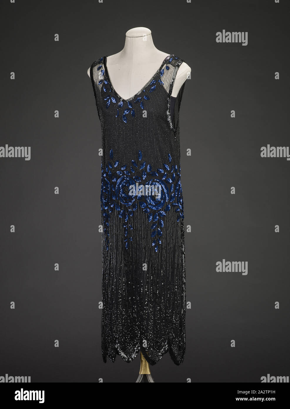 evening dress, Unknown, 1920s, silk netting, sequins, glass beads ...