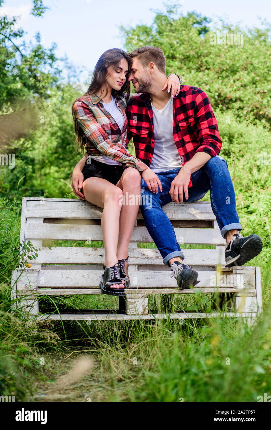 Youth hang out. Family weekend. Romantic date in park. Couple in love ...