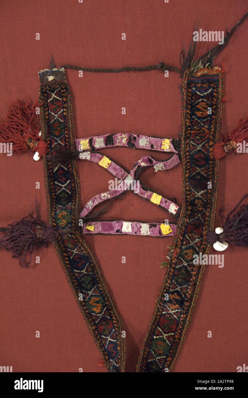 camel neck trapping, Baluchi people, early 1900s, wool, cotton, shells ...