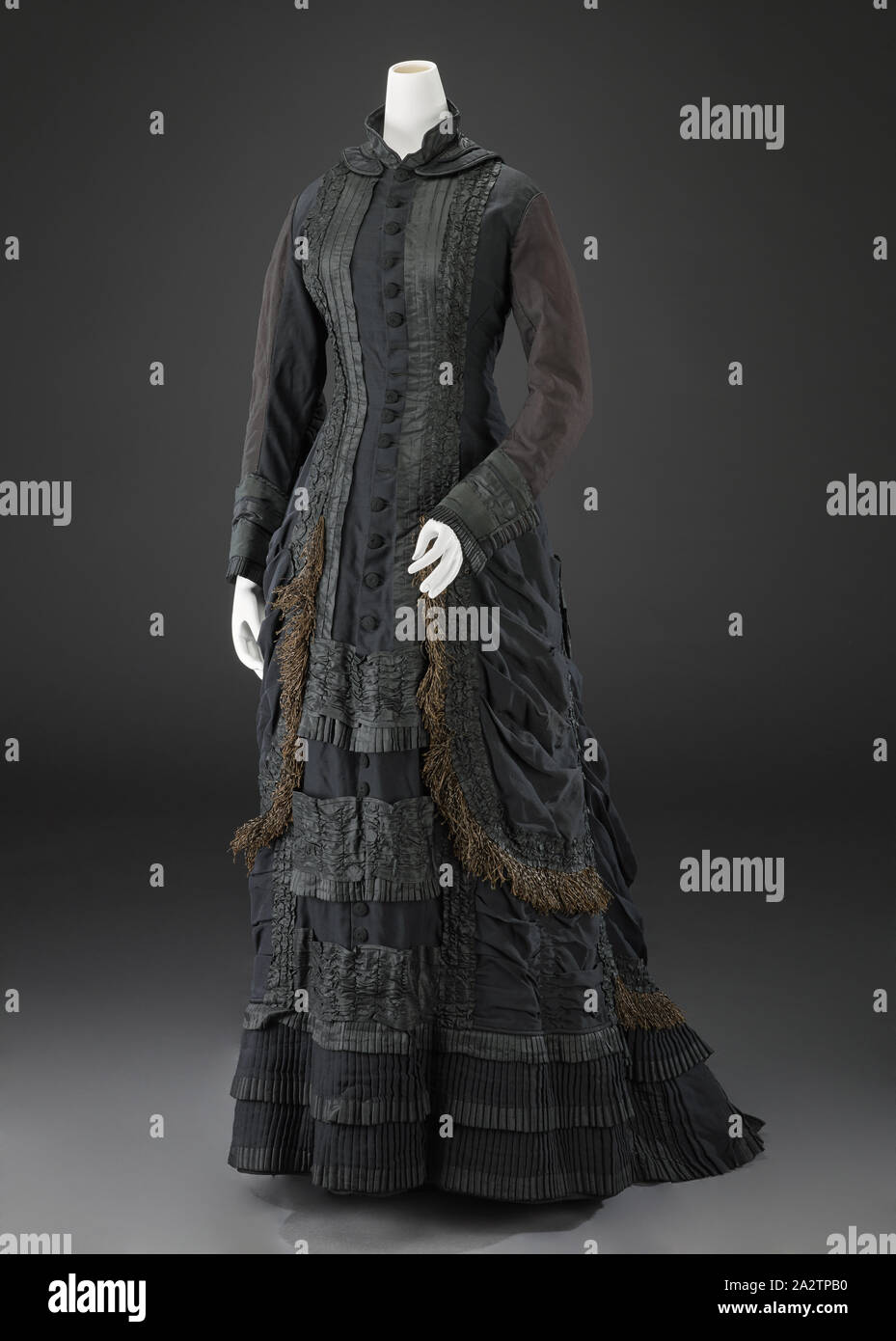 mourning dress, Unknown, about 1875, silk, center back 68 in., center ...