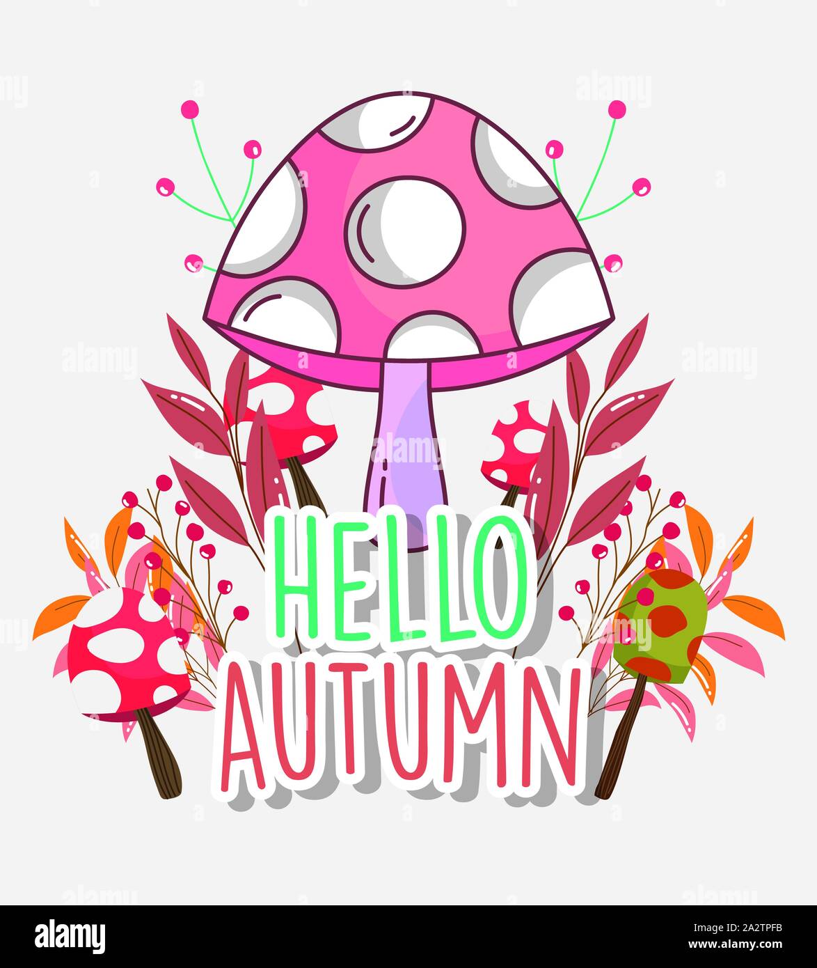 mushroom foliage leaves hello autumn design icon vector illustration ...
