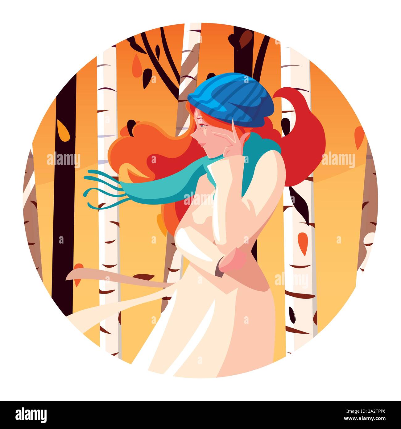 Woman in autumn design, season nature ornament garden decoration and ...