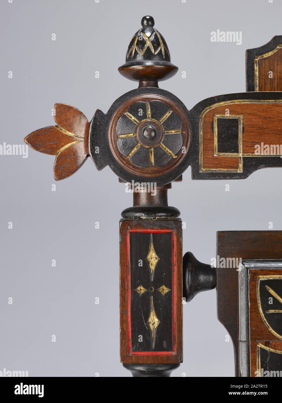 music rack, Unknown, about 1875, burl walnut, ebonized wood, walnut ...