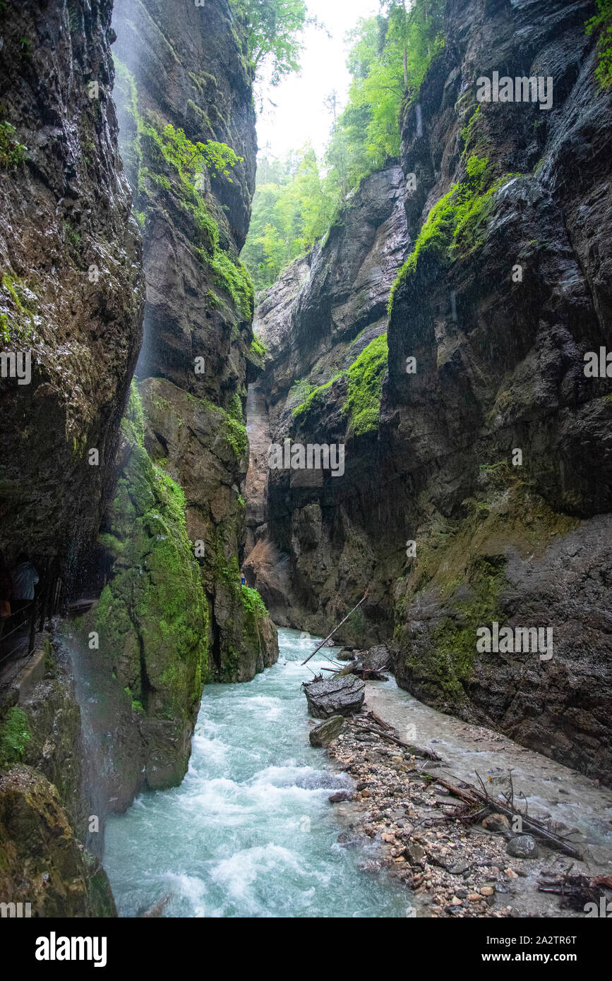 View into one of the most famous Gorges in the Alps, the Partnach Gorge ...
