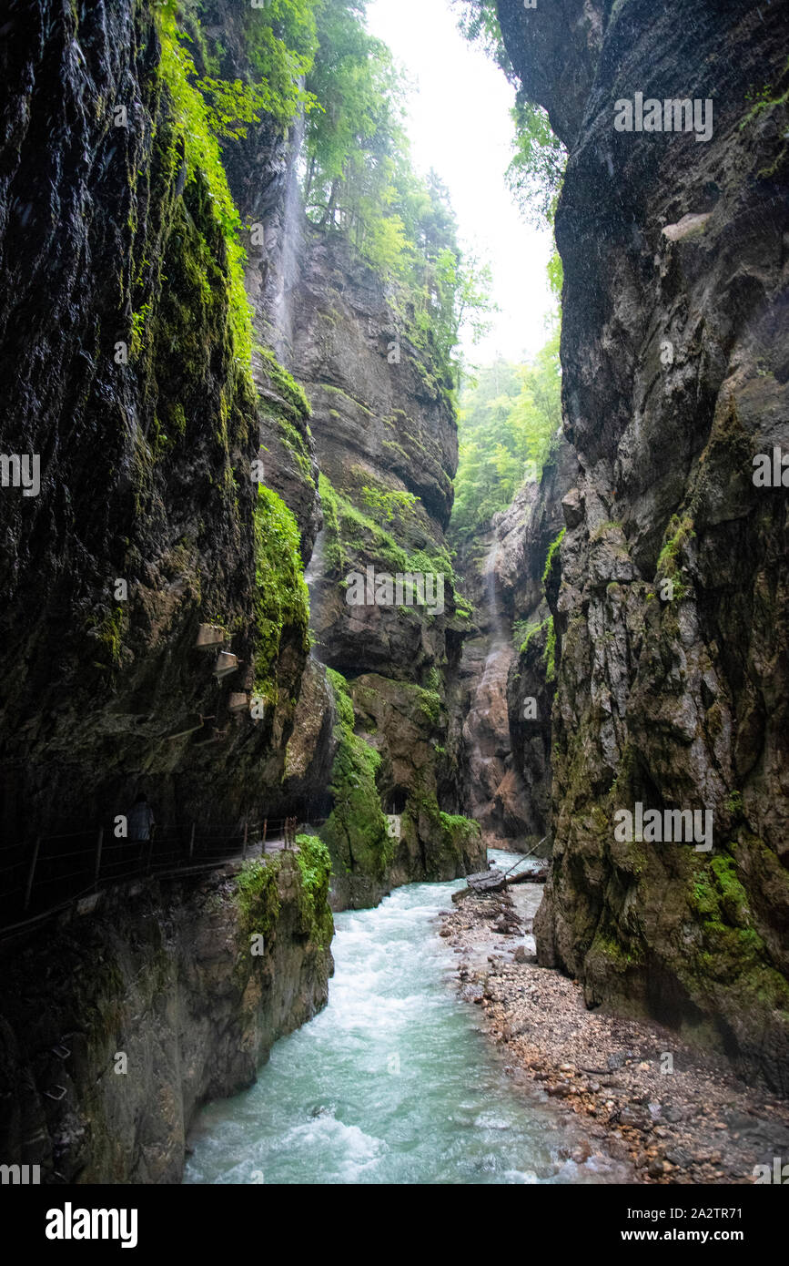 View into one of the most famous Gorges in the Alps, the Partnach Gorge ...
