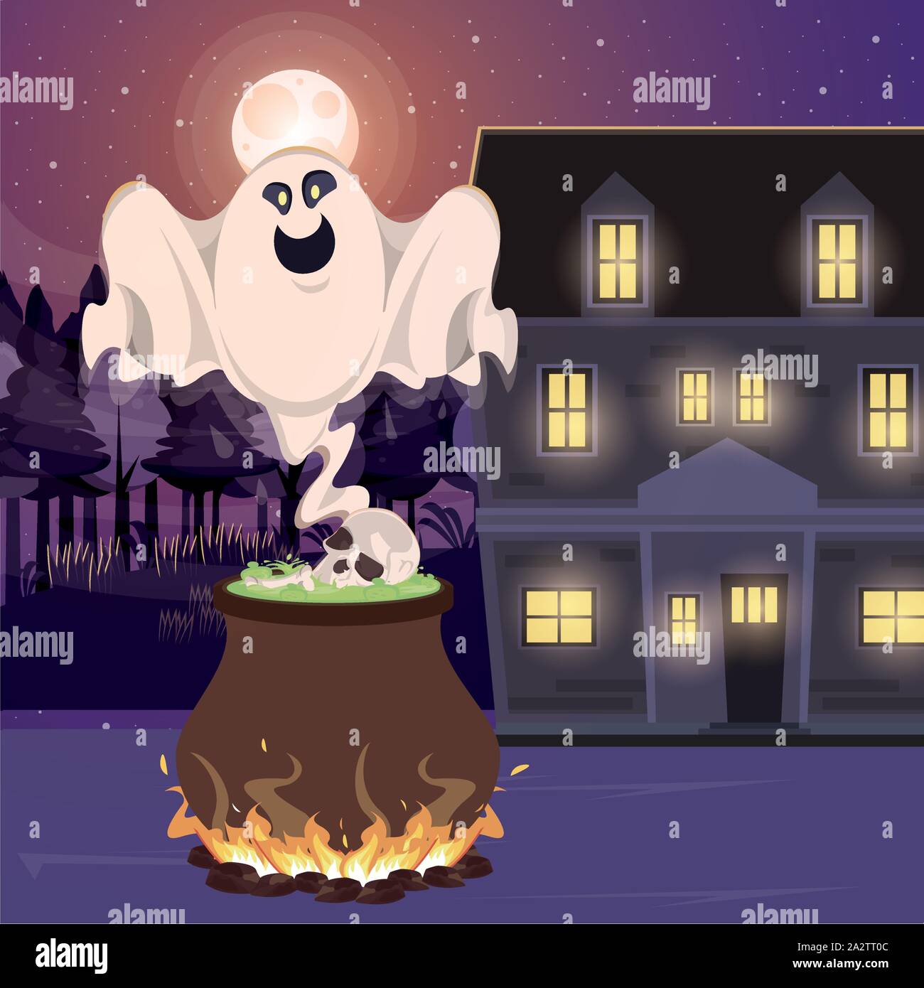 halloween dark scene with witch cauldron Stock Vector Image & Art - Alamy