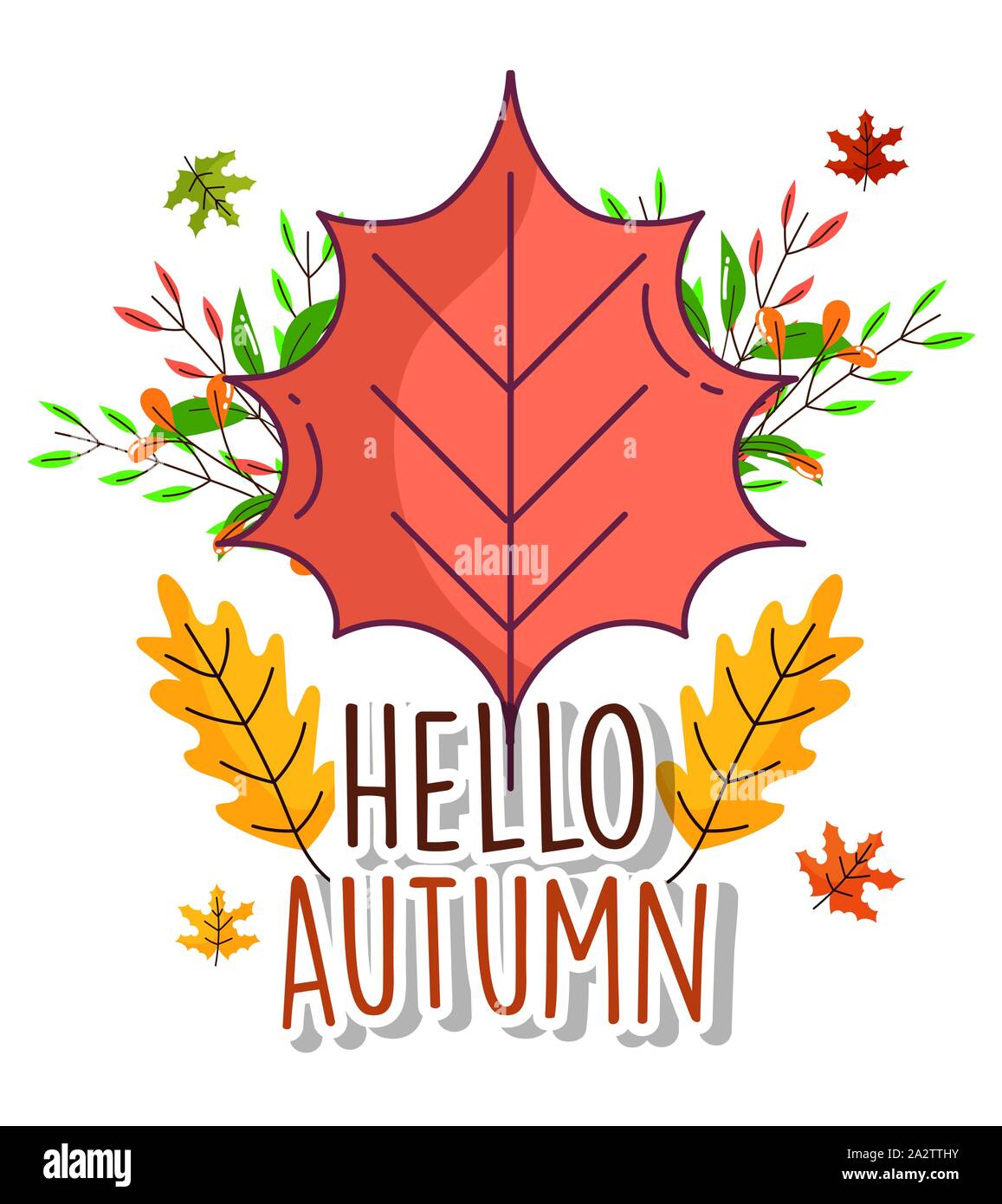 leaf foliage hello autumn design icon vector illustration Stock Vector ...