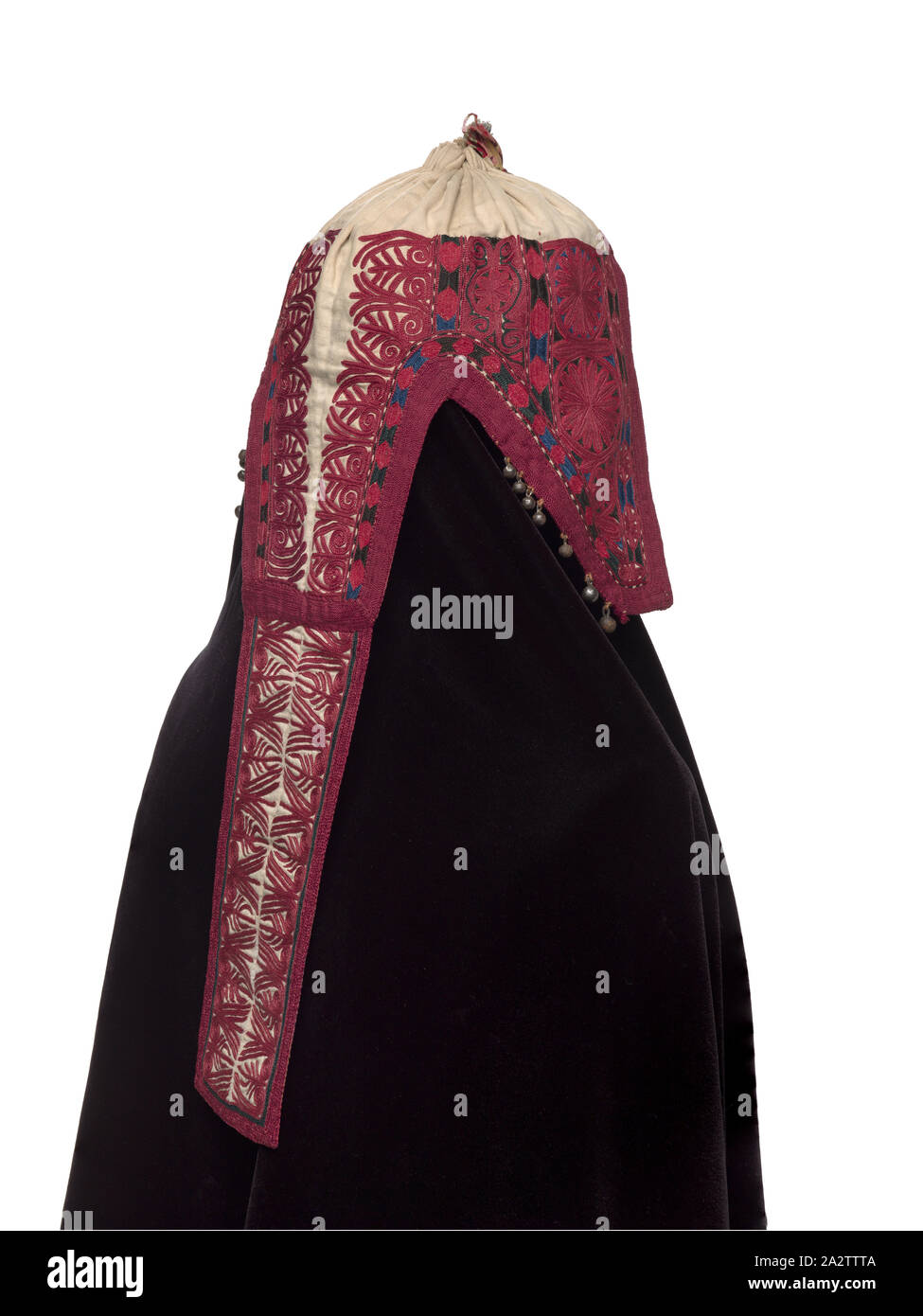 young woman's head cover, 1875-1900, cotton with silk embroidery ...