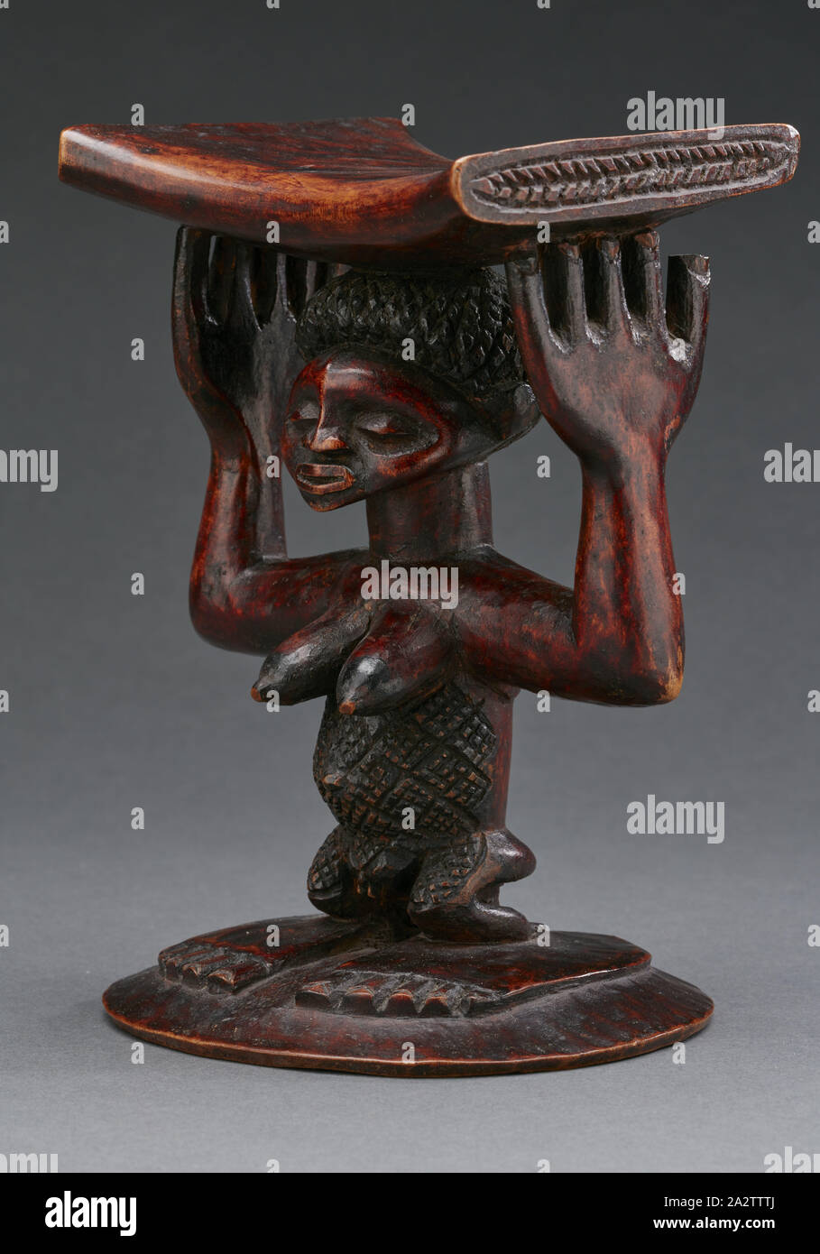 headrest with female figure, Kanyok, late 19th century, wood, 6-3/4 x 4 ...