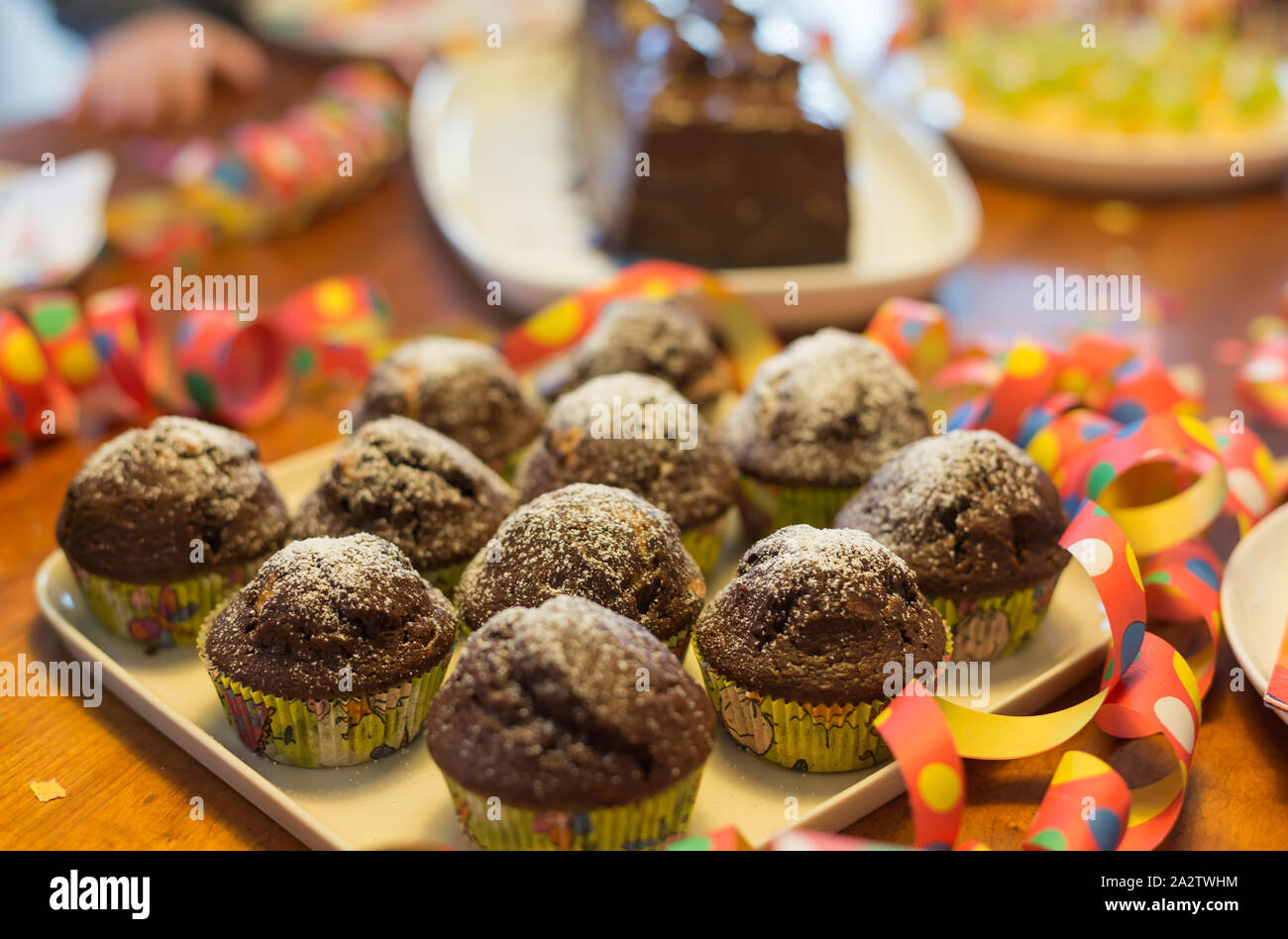 muffins with decoration on birthday party Stock Photo - Alamy