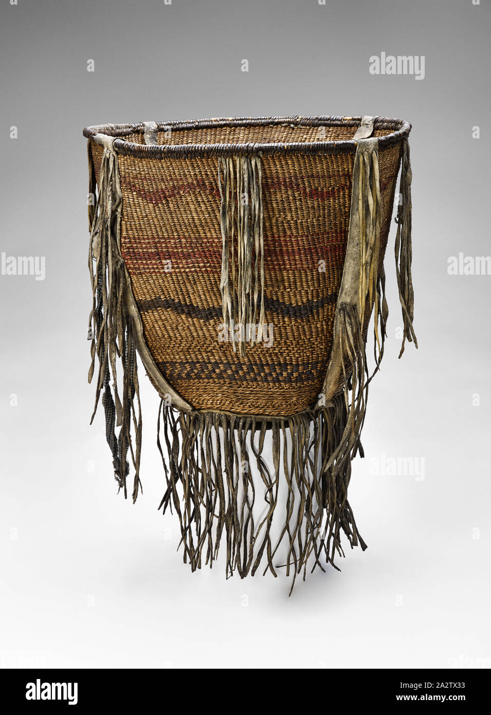 burden basket, Western Apache, 1880-1910, fiber, leather, cloth, 22 x ...