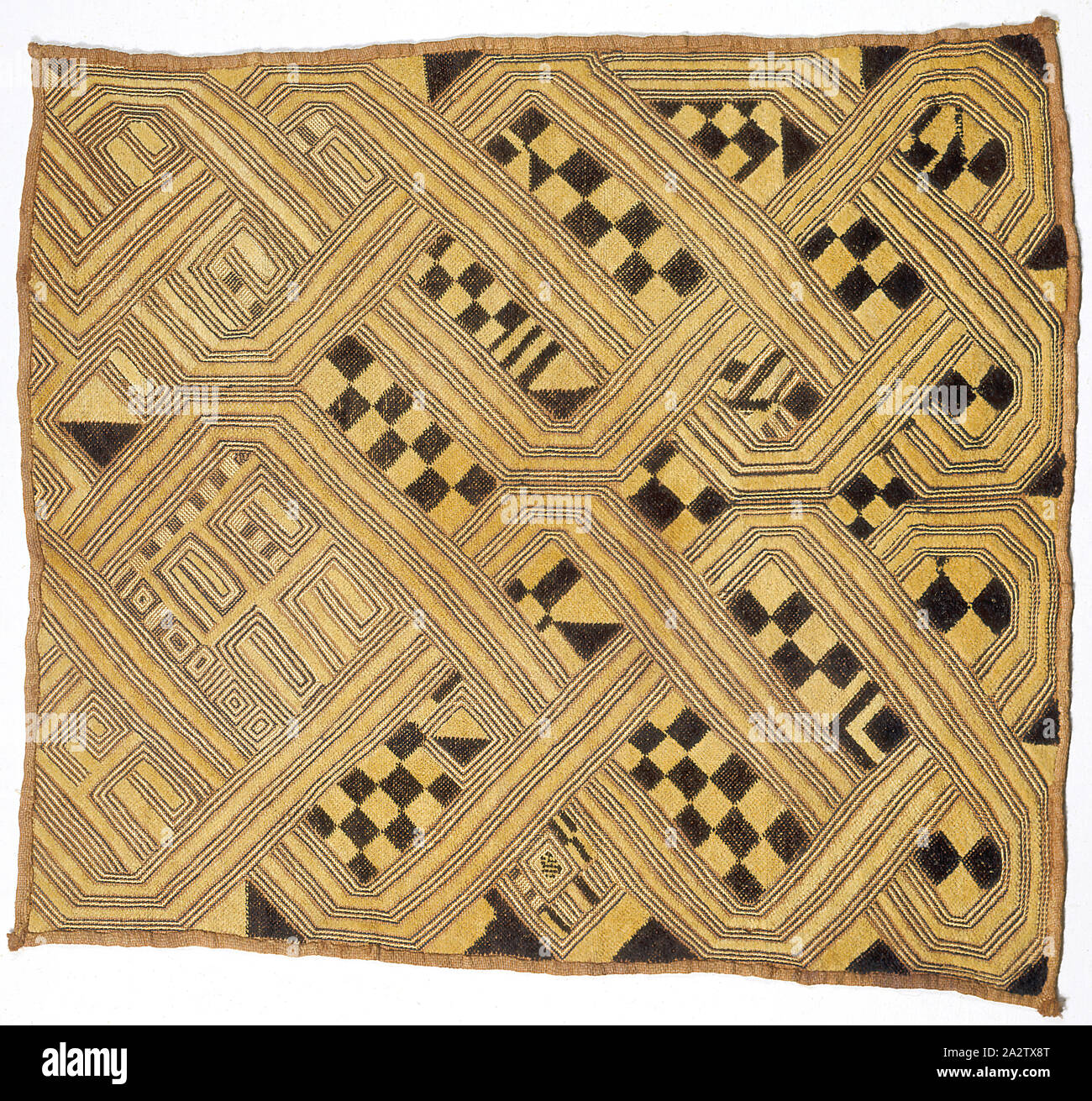 panel, Kuba people, early 1980s, raffia plain weave embroidered with ...