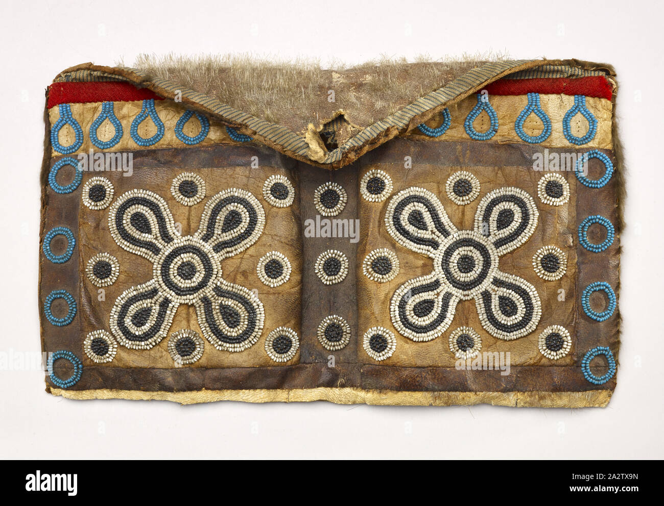 beaded fur bag, Eskimo people, 1880-1910, sealskin, cloth, glass beads ...