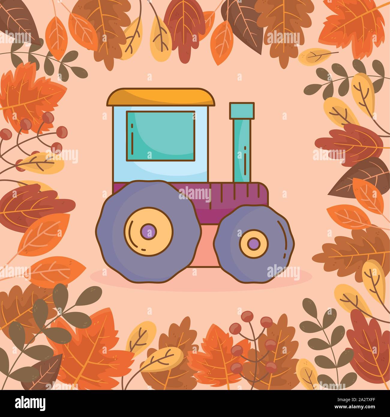 tractor agriculture foliage leaves hello autumn design icon vector ...