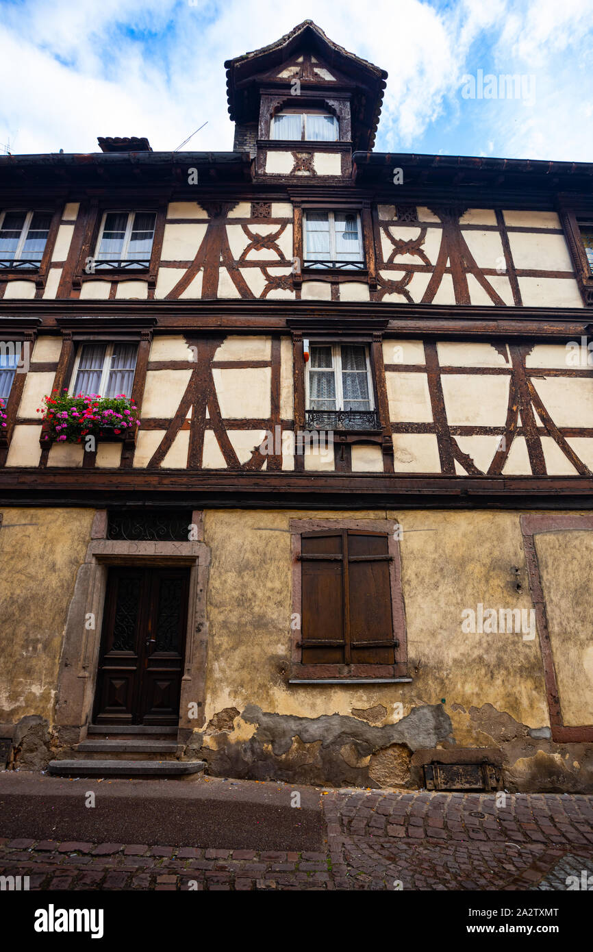Typical half-timbered house facade in Colmar France Stock Photo - Alamy