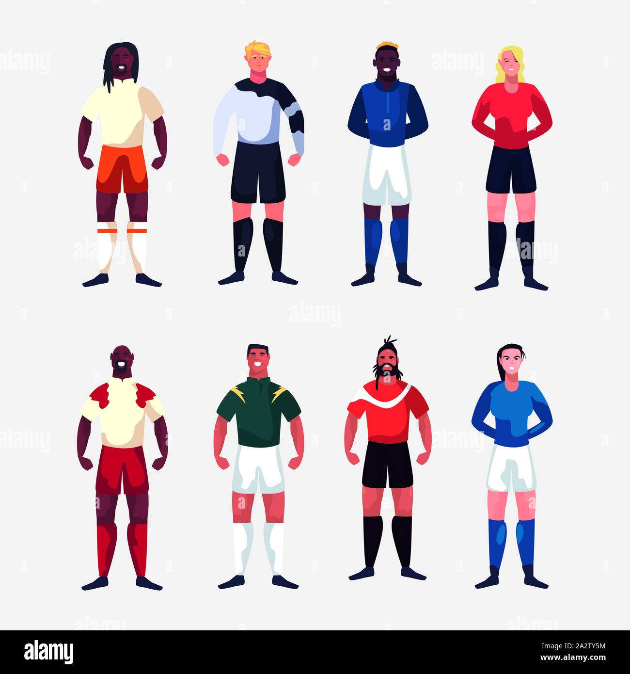bundle of soccer player men standing vector illustration design Stock ...