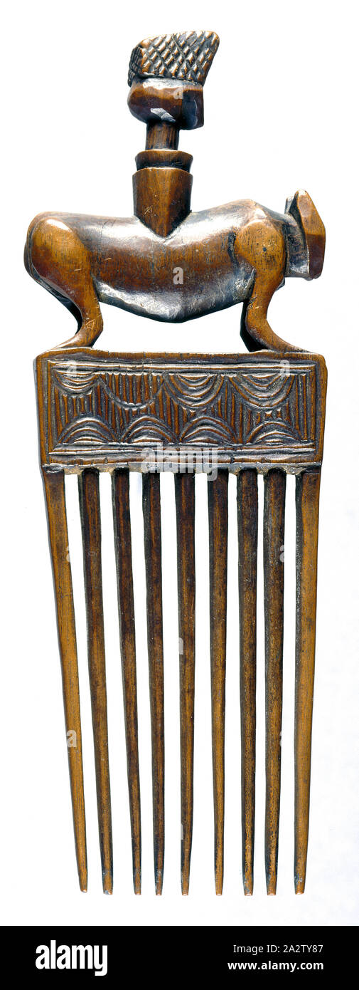 hair comb with human and buffalo finial, Songo people, 1890-1930, wood ...
