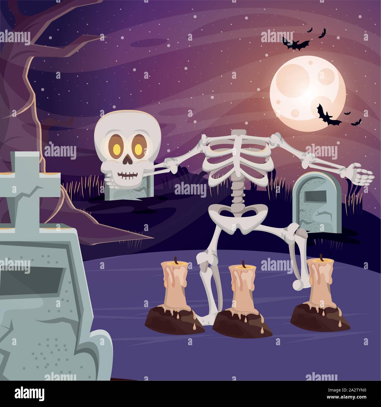 halloween dark scene with skeleton Stock Vector Image & Art - Alamy