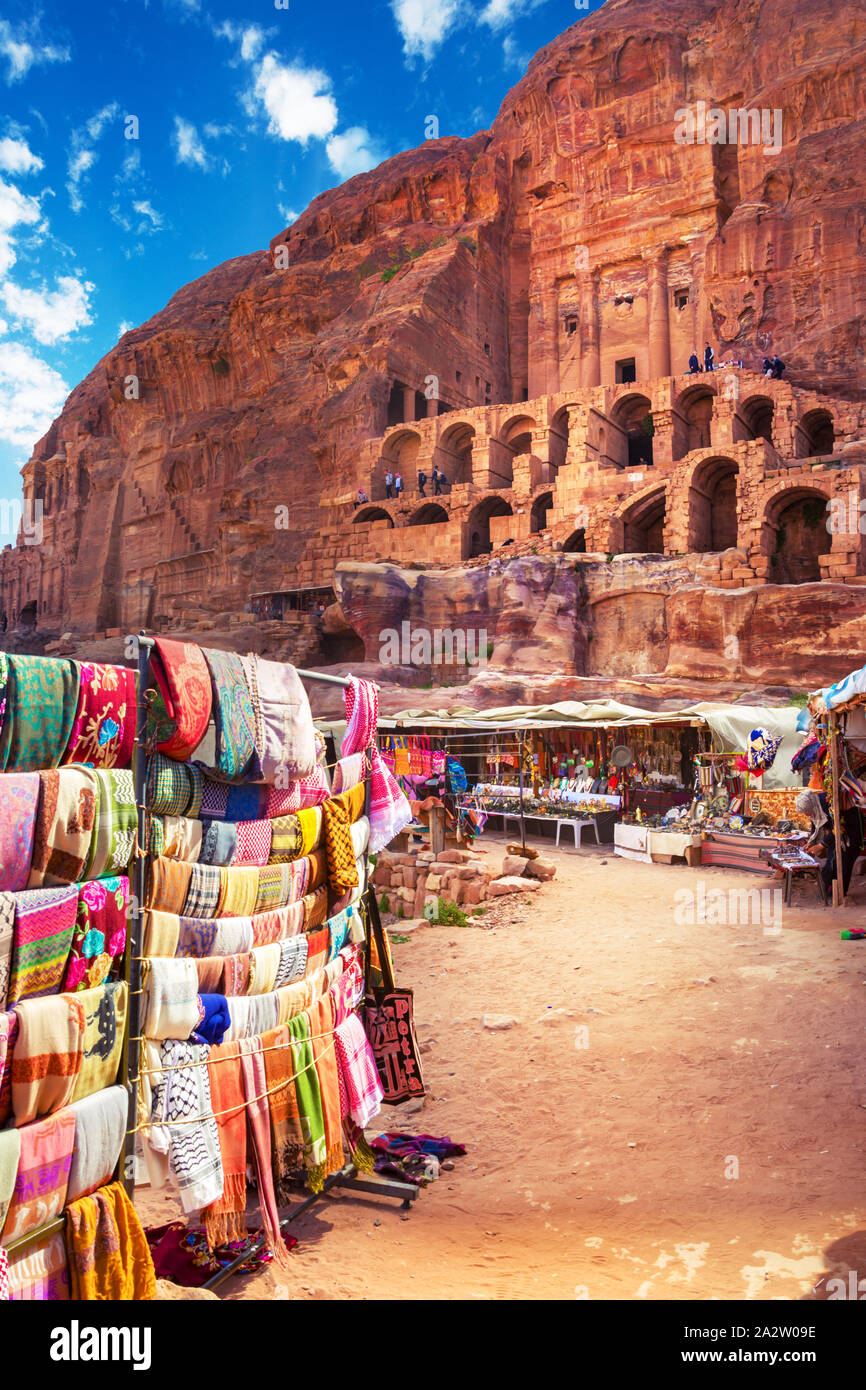 Giant temple in sandstone and columns of the ancient Bedouin city of ...