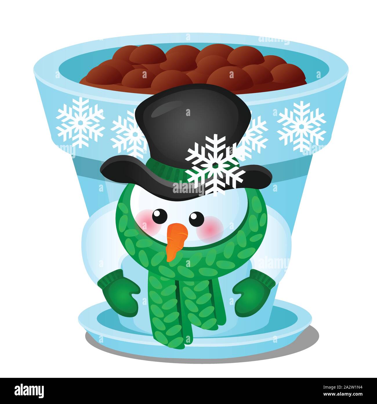 Flower pot with snowman isolated on a white background. Sketch of ...