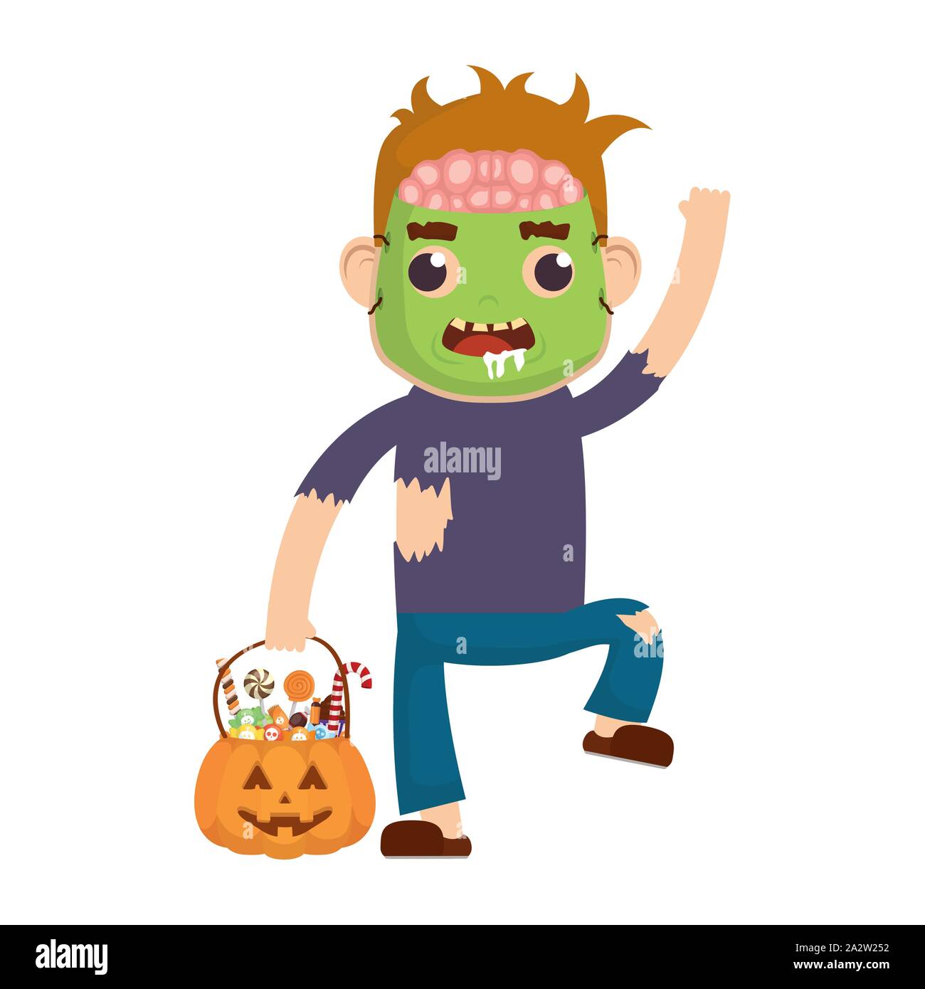 little boy with zombie and pumpkin candies costume character Stock ...