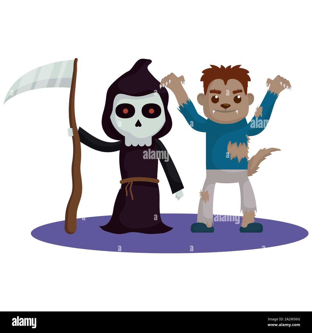 little kids with death and werewolf costumes characters Stock Vector ...