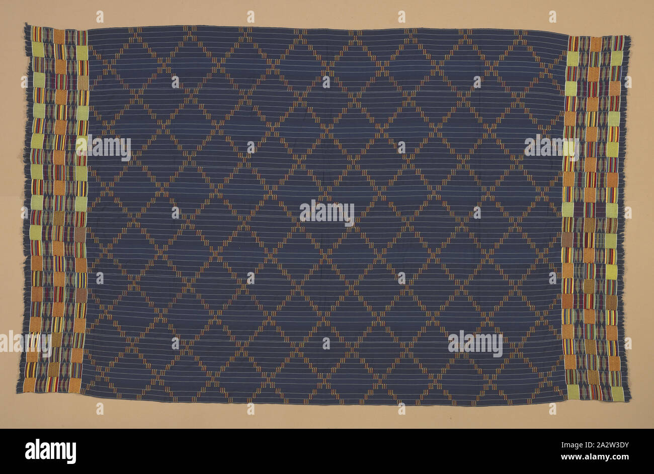 man's wrapper; kente, Ewe people, 1975-1999, cotton and rayon, height ...