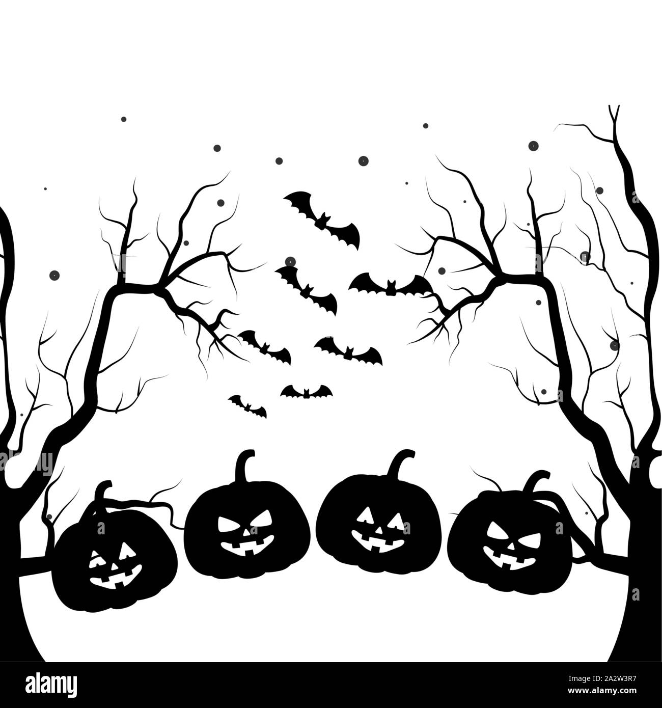 dark halloween trees scene with pumpkins hanging Stock Vector Image ...