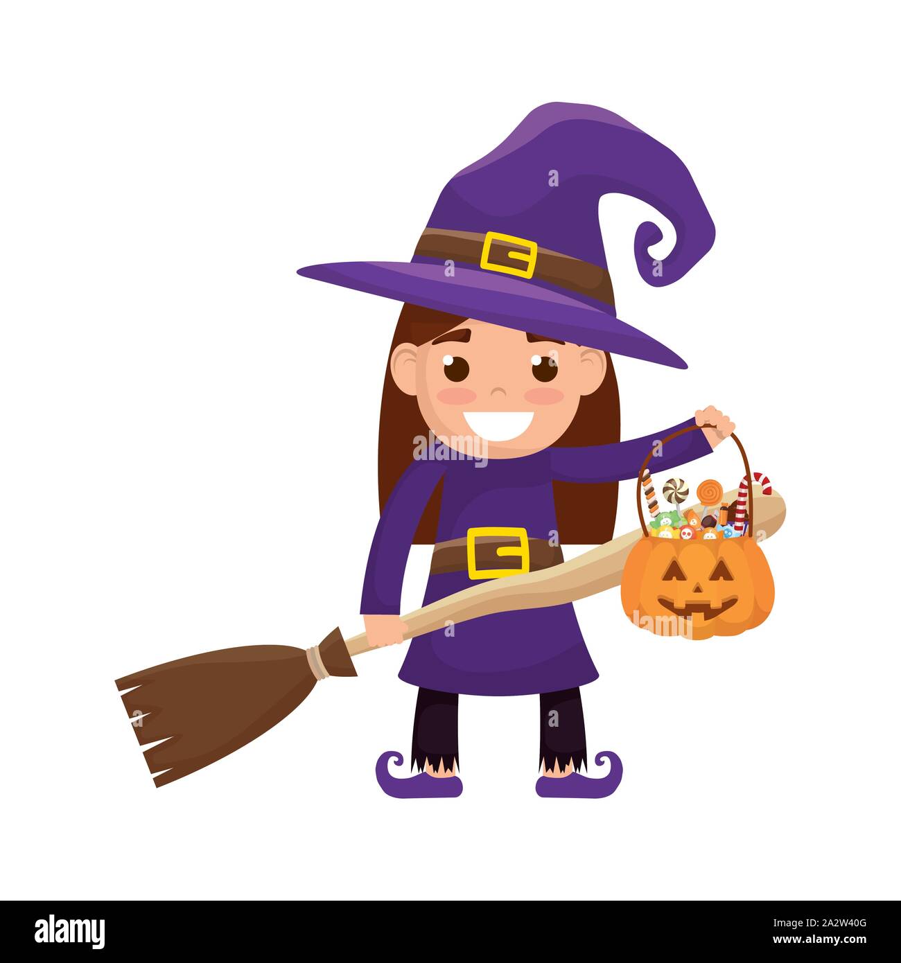 little girl with witch costume character Stock Vector Image & Art - Alamy