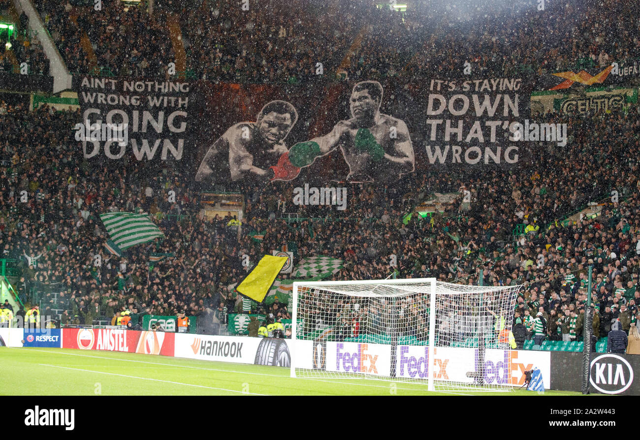 Celtic fans display flags during the UEFA Europa League Group E match ...