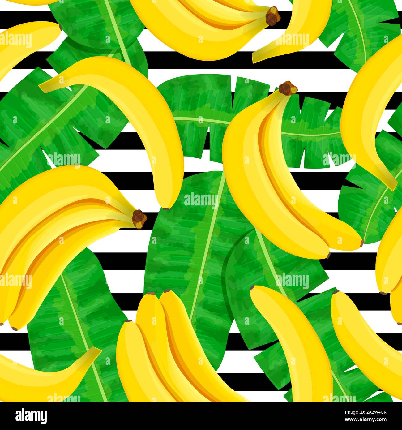 Bunch of Ripe bananas on white background. Striped seamless pattern ...