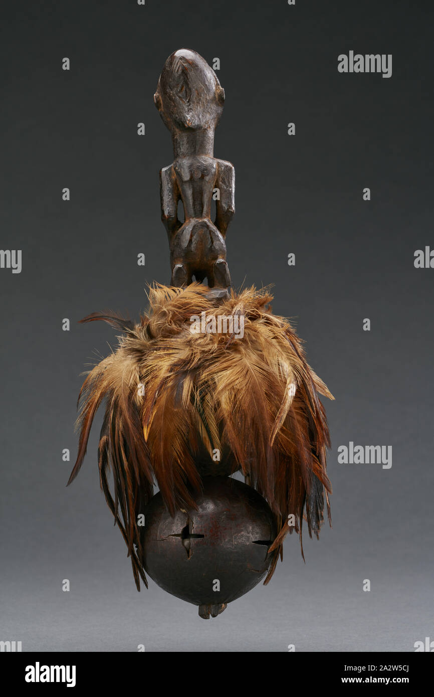 ritual rattle with human figure, Kusu, early 20th century, wood, gourd ...