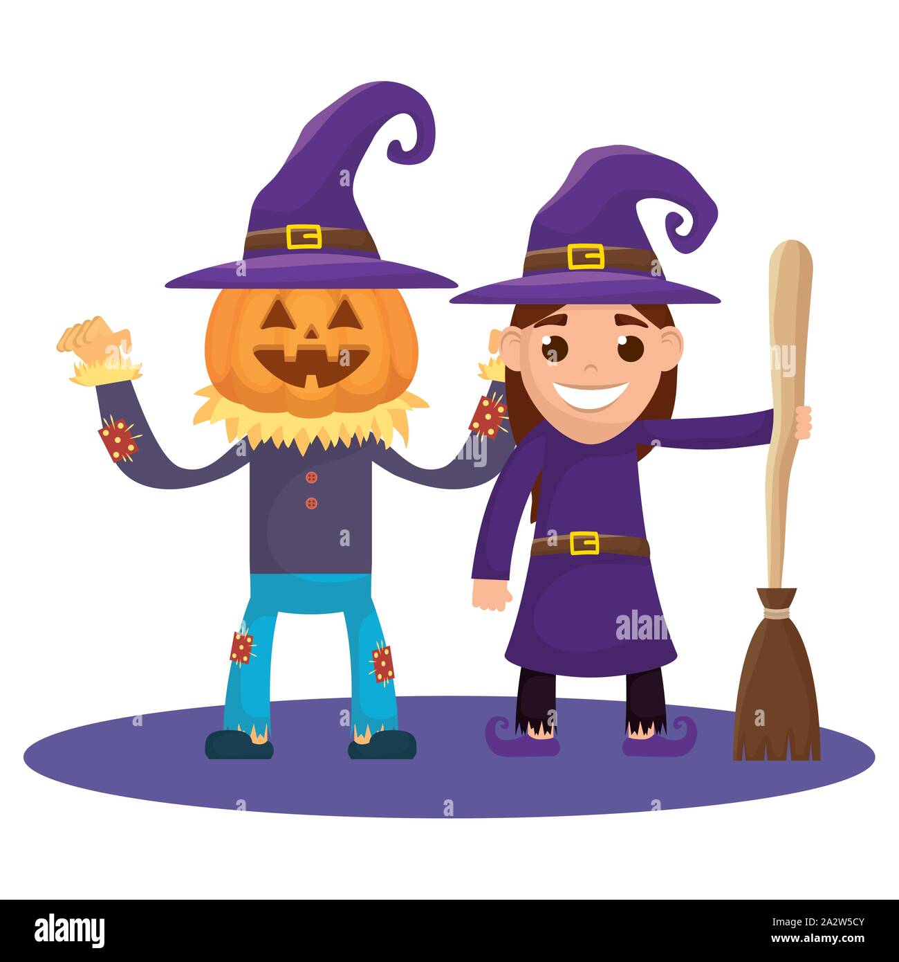 little kids with witch and pumpkin costumes characters Stock Vector ...