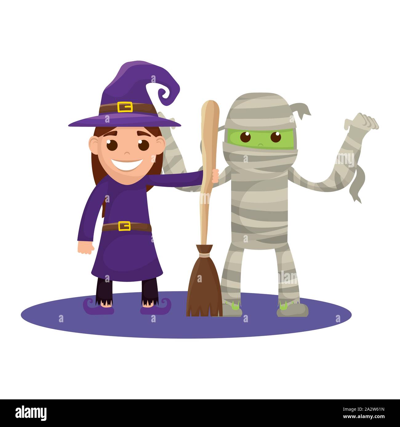 little kids with witch and mummy costumes characters Stock Vector Image ...