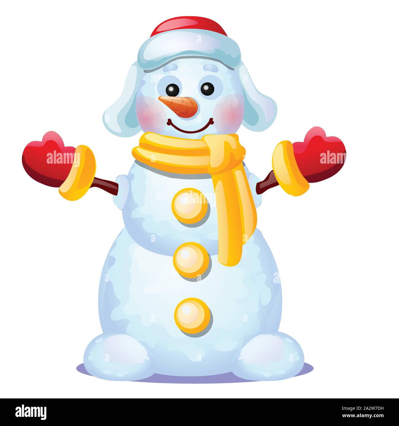 Cute snowman smiles isolated on a white background. Sketch of Christmas ...
