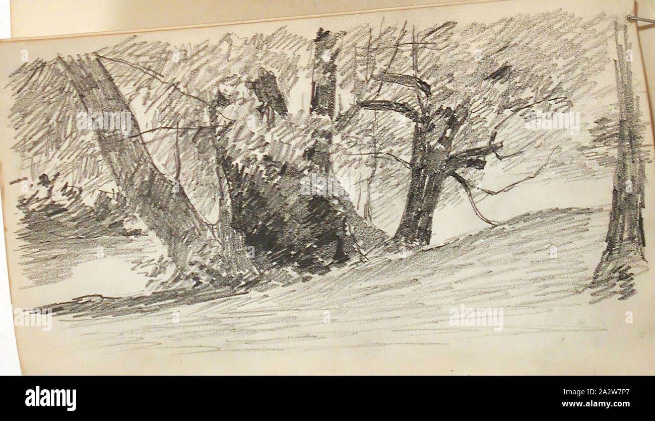 Trees by Stream, John Ottis Adams (American, 1851-1927), 1885, pencil ...