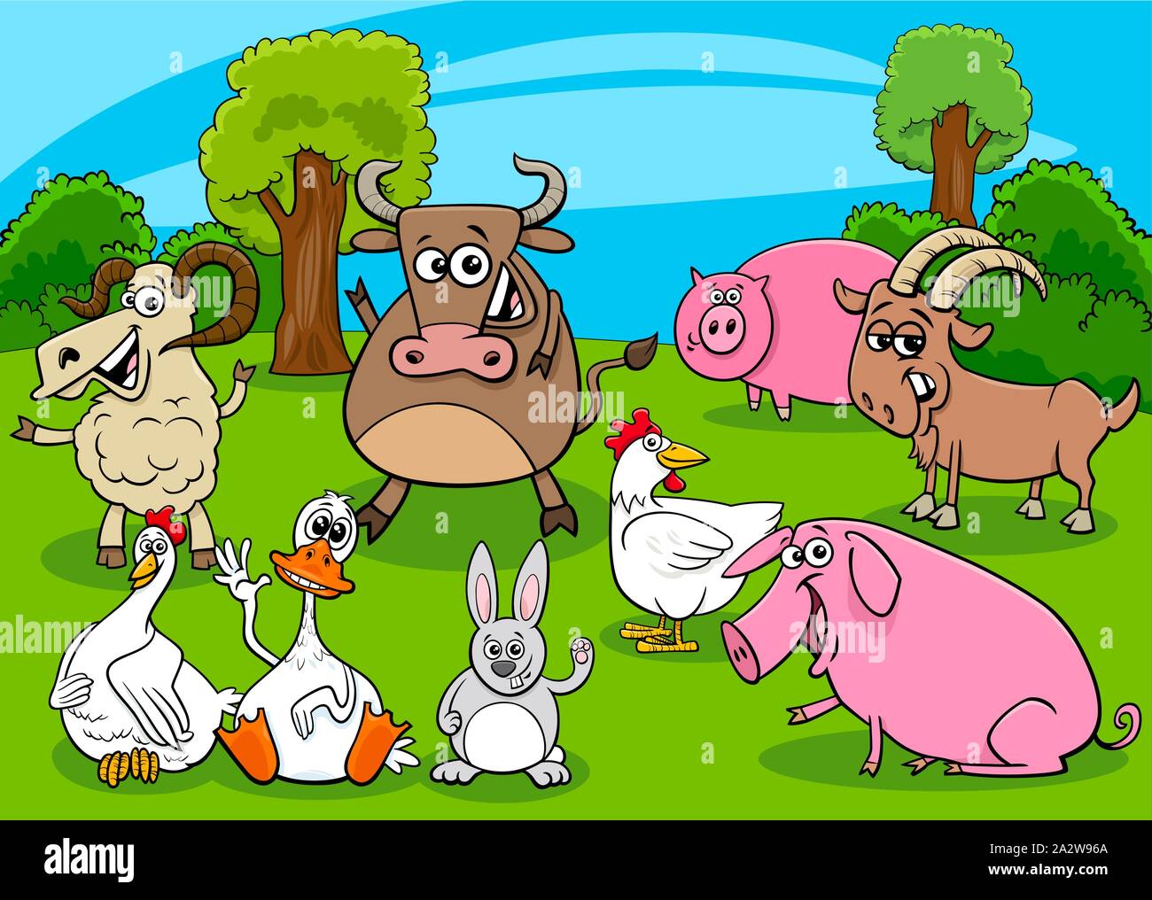 Cartoon Illustration of Funny Farm Animals Comic Characters Group Stock ...
