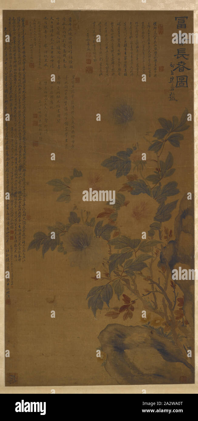 Peonies and Rock, Lu Hui (Chinese), Qing dynasty, period, Daoguang ...