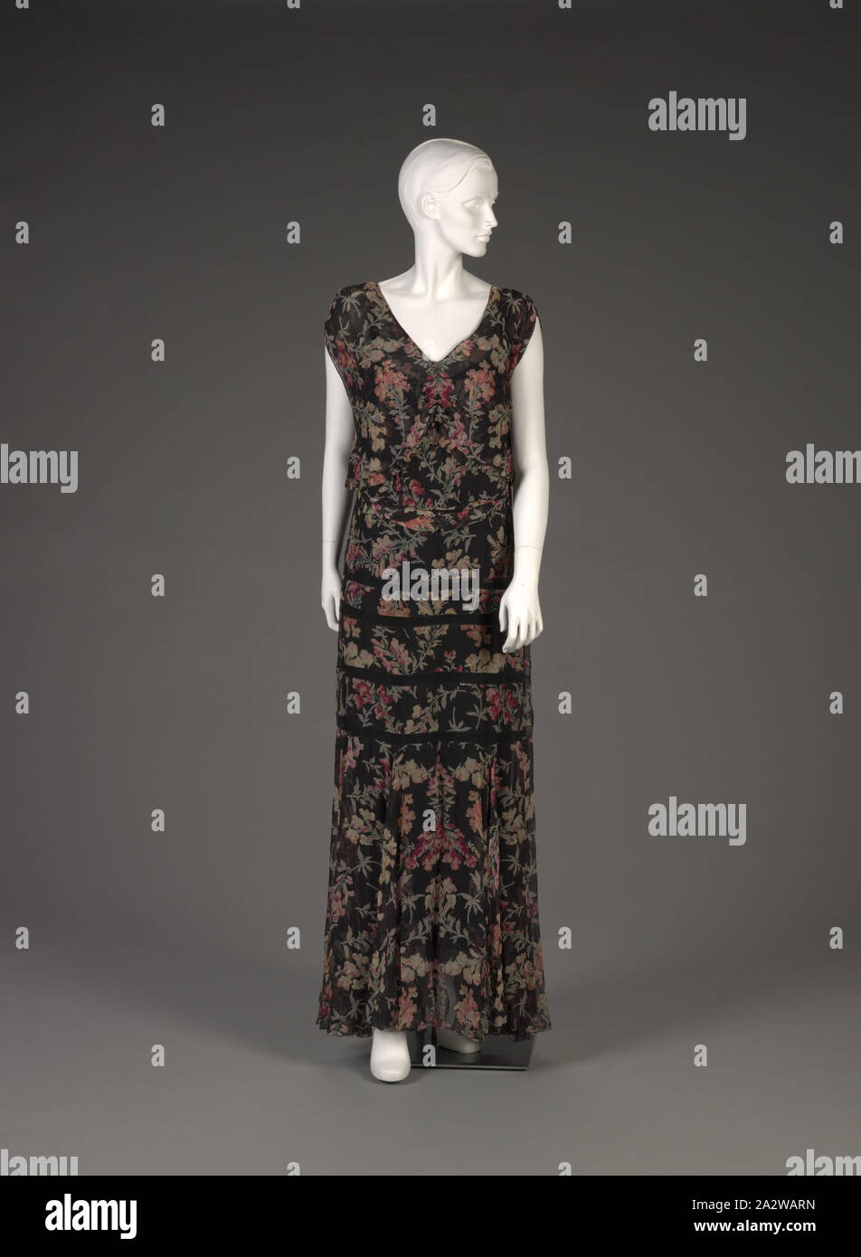 dress with jacket, late 1930s, silk chiffon, netting, No measurement ...