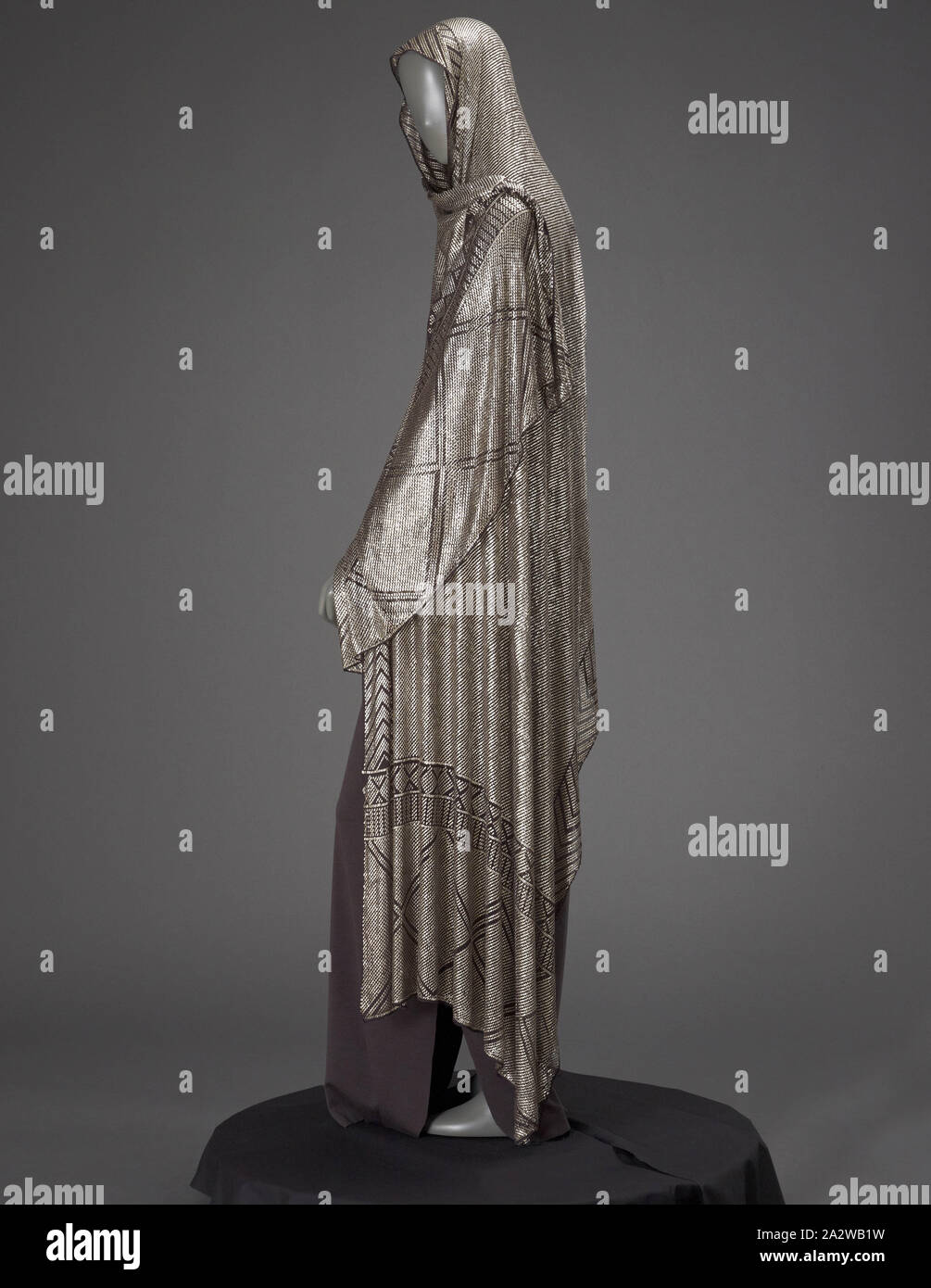 scarf, early 20th century, cotton netting, applied German silver strips ...