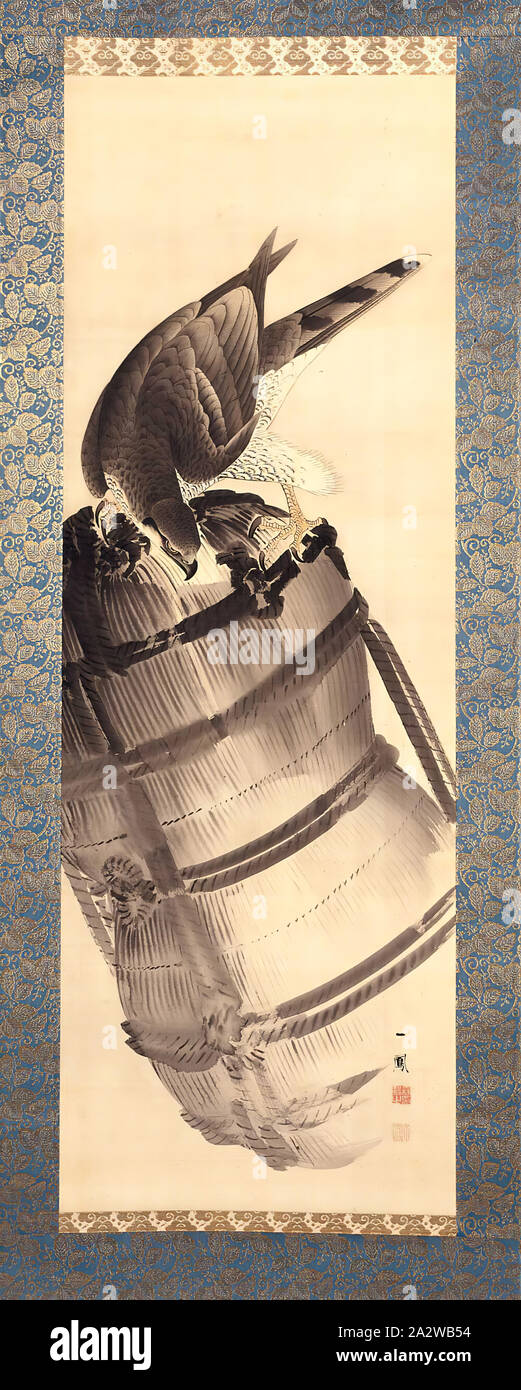 Hawk on a Straw Rice Bale, Mori Ippō (Japanese, 1798-1871), Edo, 1798 ...