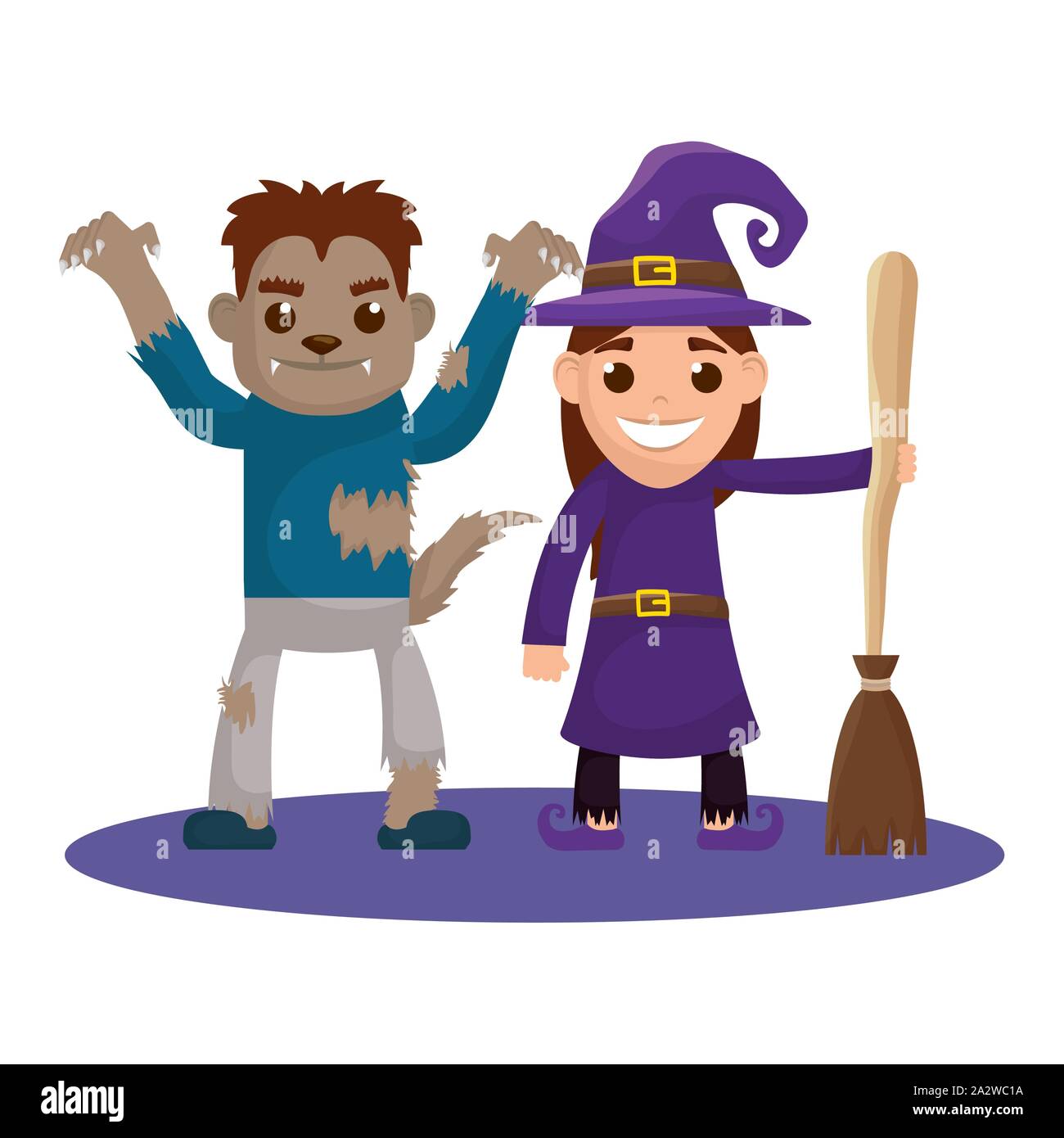 little kids with witch and werewolf costumes characters Stock Vector ...