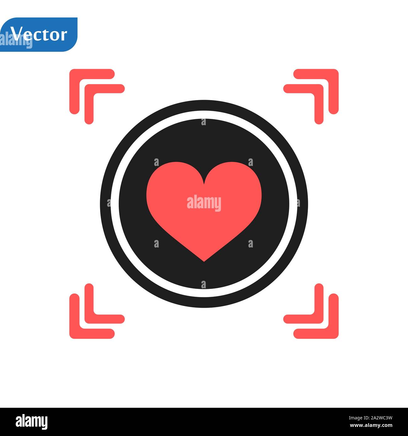 Red Heart icon in a red viewfinder isolated on white background ...