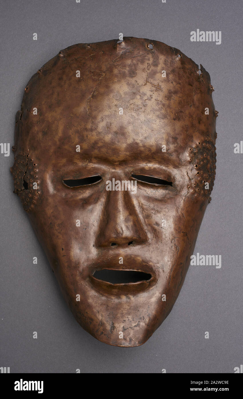 face mask, Dinga people, copper, 10-1/4 x 7-1/2 x 2-1/2 in., African ...