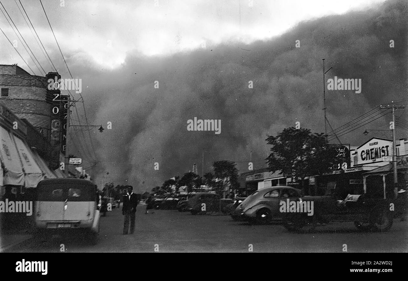 Negative - Mildura, Victoria, circa 1936, A huge dust storm rolling in ...