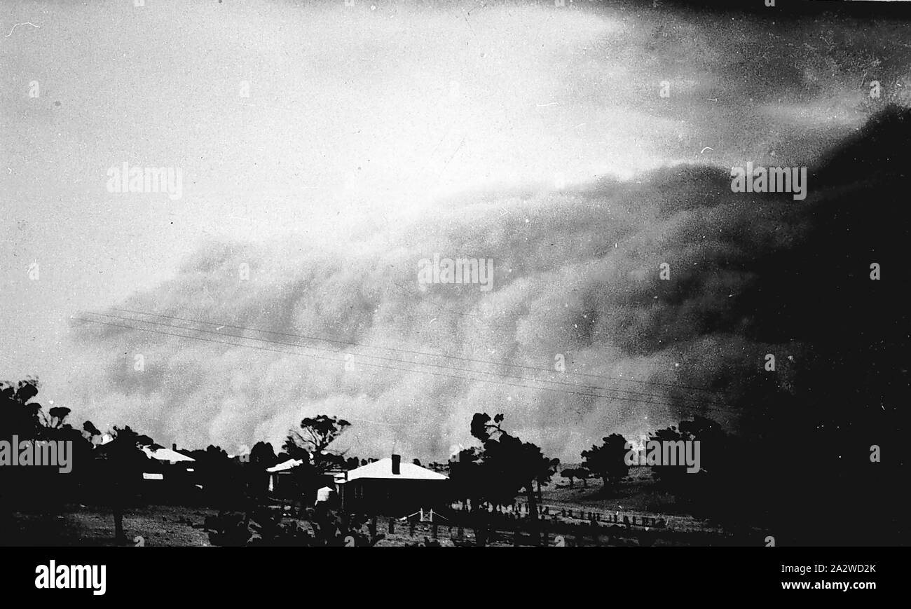 Negative - Ouyen, Victoria, 1928, A red dust storm approaching Ouyen ...