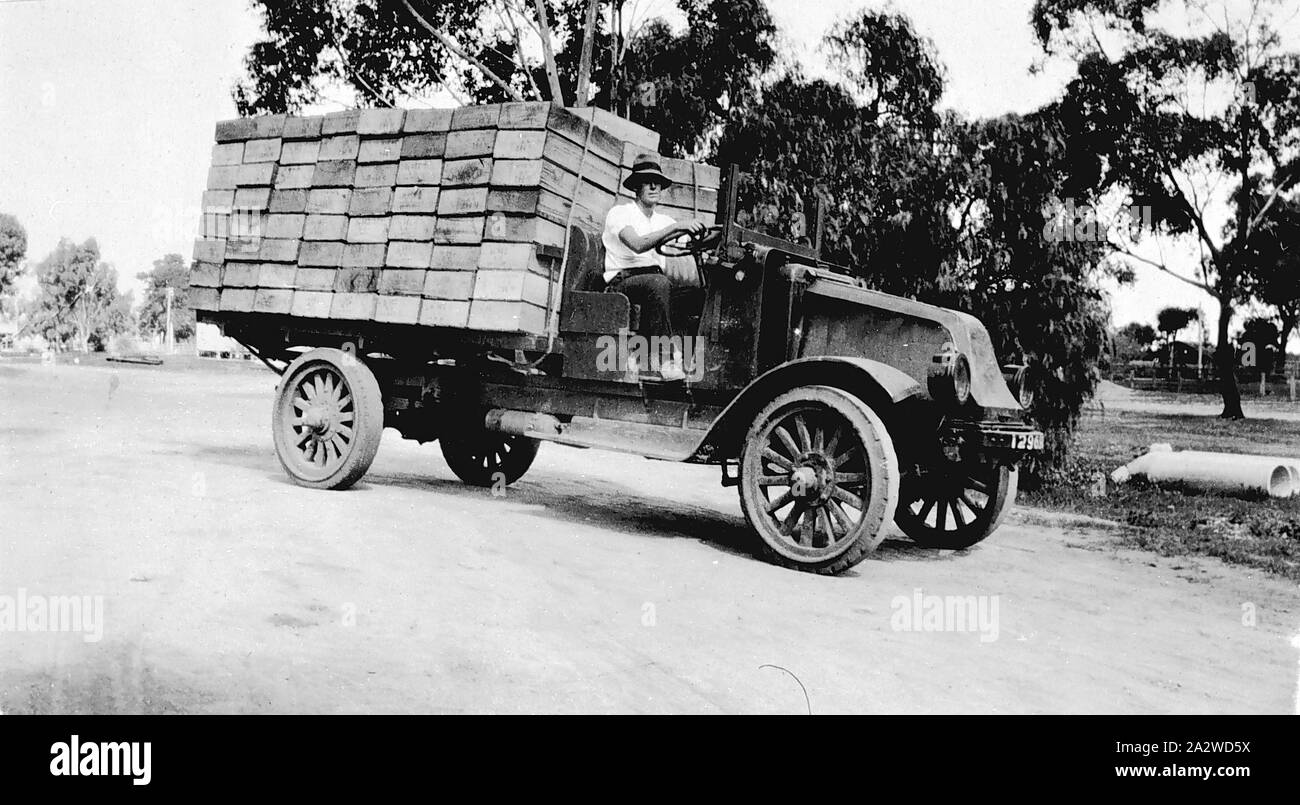Negative - Merrigum, Victoria, circa 1925, A Renault motor truck laden ...